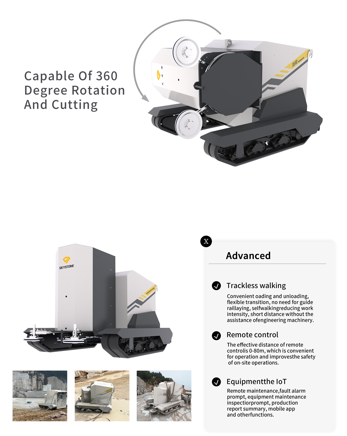 Trackless quarry wire saw machine